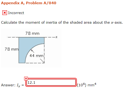 Solved Appendix A, Problem A/040 XIncorrect Calculate the | Chegg.com