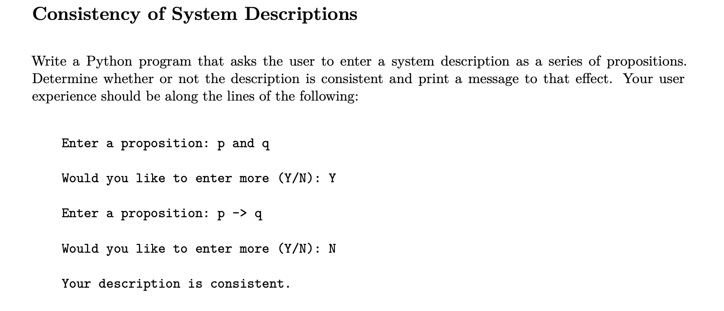 Consistency of System Descriptions Write a Python | Chegg.com
