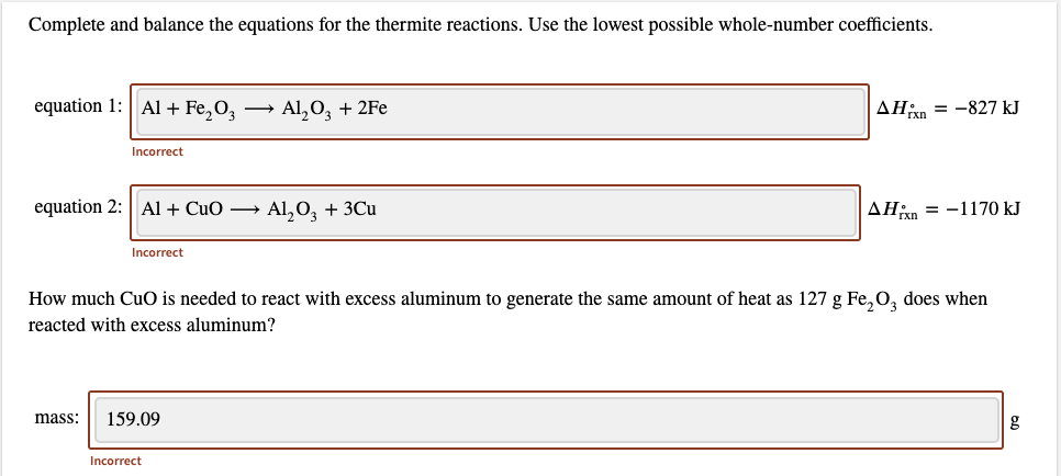 Solved Complete and balance the equations for the thermite | Chegg.com