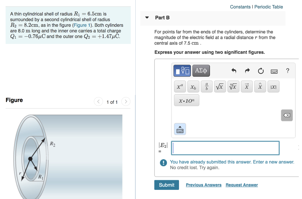 Solved Constants Periodic Table Part B A thin cylindrical | Chegg.com