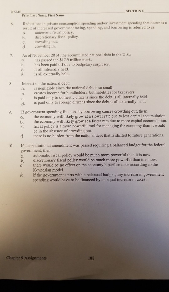 Solved NAME SECTION # Print Last Name, First Name 6. | Chegg.com