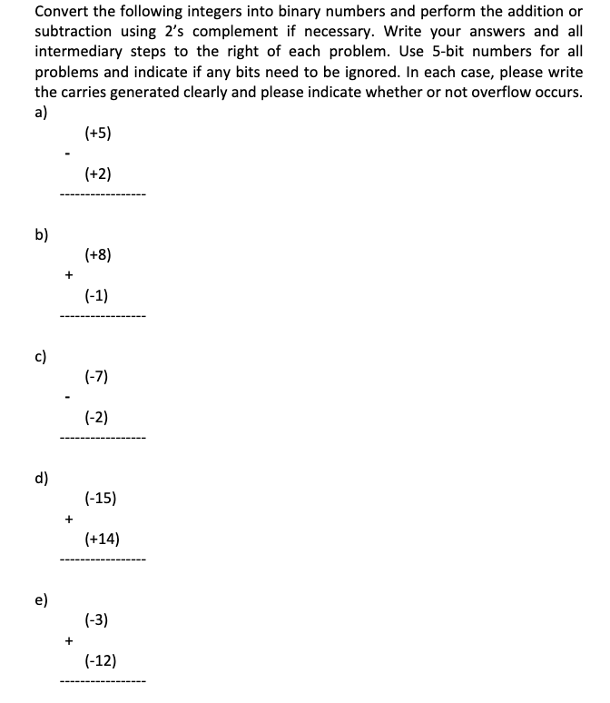 Solved Convert the following integers into binary numbers | Chegg.com