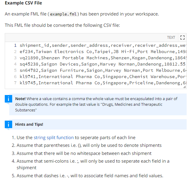 Solved FML to CSV You are working at a logistics company | Chegg.com