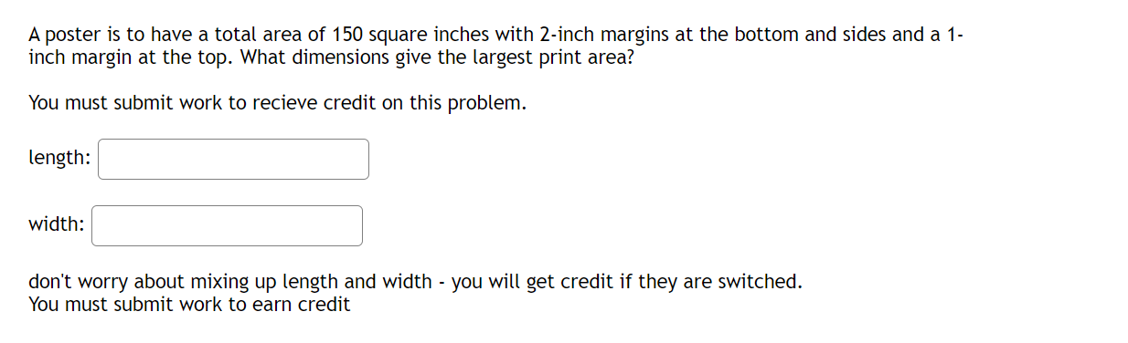 Solved A poster is to have a total area of 150 square inches | Chegg.com