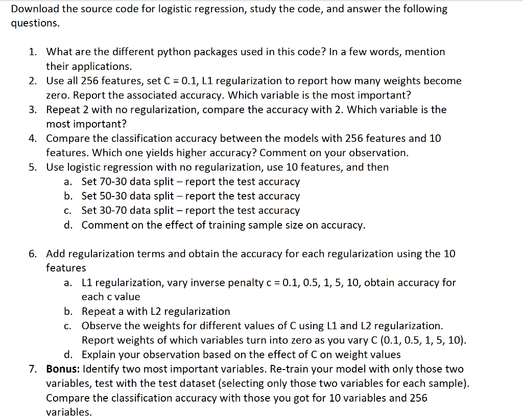 Download the source code for logistic regression, | Chegg.com