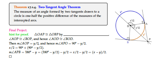 Solved Theorem 17.1.4. Two-Tangent Angle Theorem The measure | Chegg.com