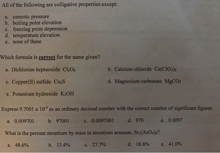 Solved All of the following are colligative properties | Chegg.com