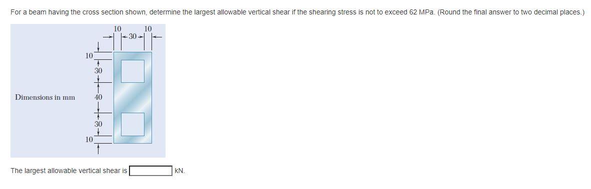 Solved For a beam having the cross section shown, determine | Chegg.com
