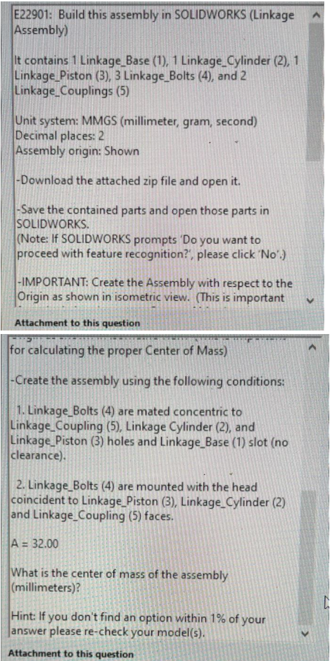 E22901: Build this assembly in SOLIDWORKS (Linkage | Chegg.com