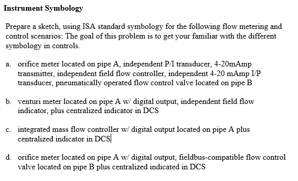 Instrument Symbology Prepare a sketch, using ISA | Chegg.com
