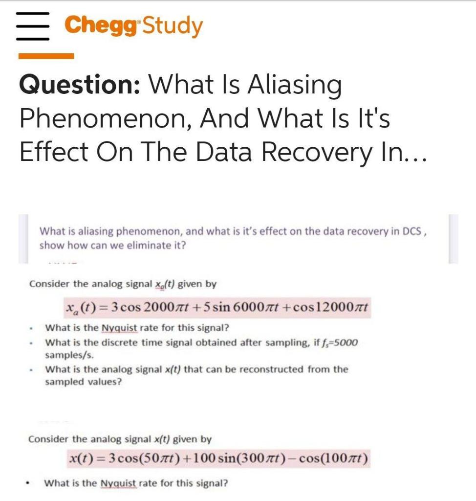 Solved Chegg Study Question: What Is Aliasing Phenomenon, | Chegg.com