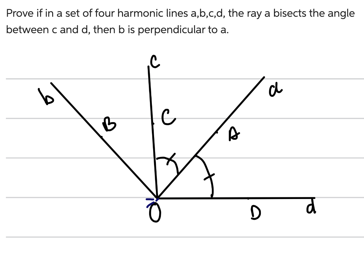 Solved Prove if in a set of four harmonic lines a,b,c,d, the | Chegg.com