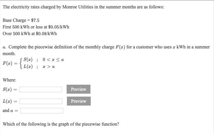 Solved The electricity rates charged by Monroe Utilities in | Chegg.com
