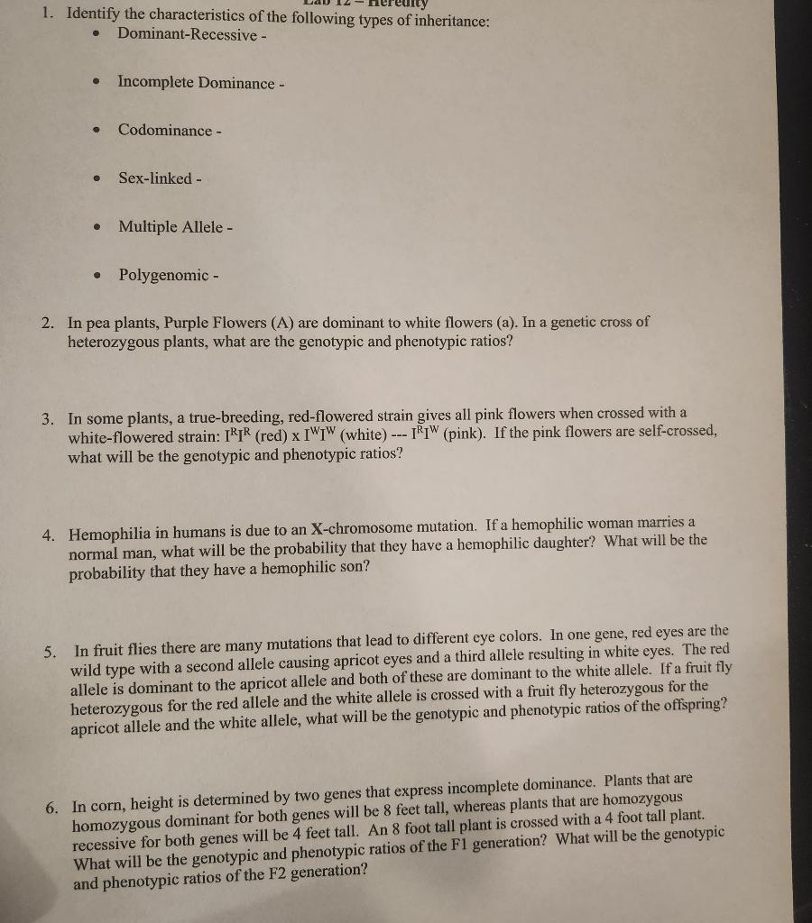 Solved 1. Identify the characteristics of the following | Chegg.com