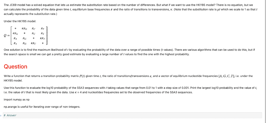 Solved The JC69 model has a solved equation that lets us | Chegg.com
