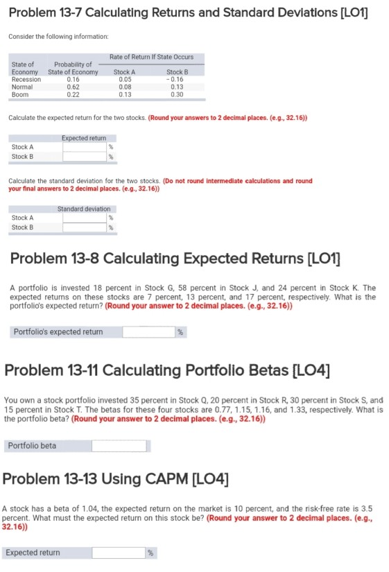 Solved Problem 13-7 Calculating Returns and Standard | Chegg.com