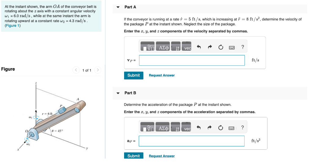 Solved: At the instant shown, the arm OA of the conveyor