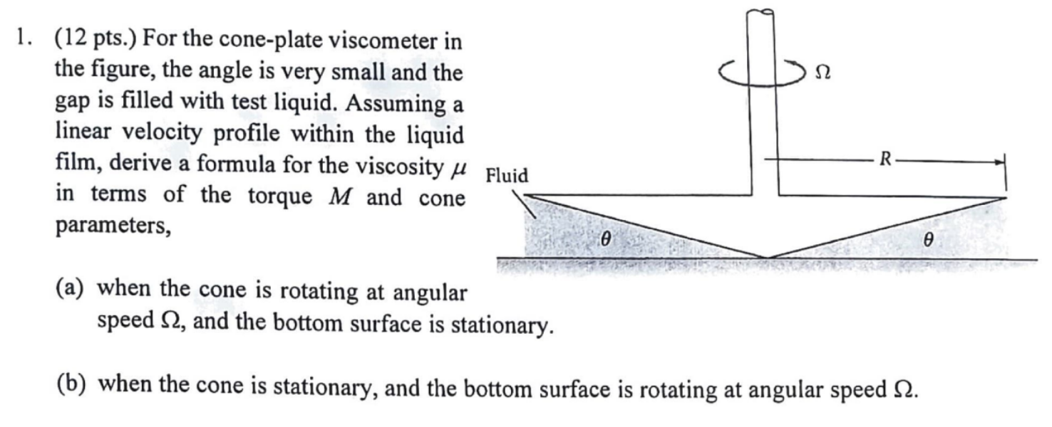 Solved d. 1. (12 pts.) For the cone-plate viscometer in the | Chegg.com