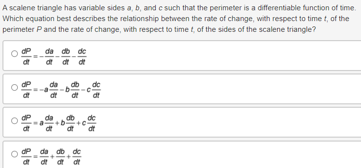 Solved A scalene triangle has variable sides a, b, and c | Chegg.com