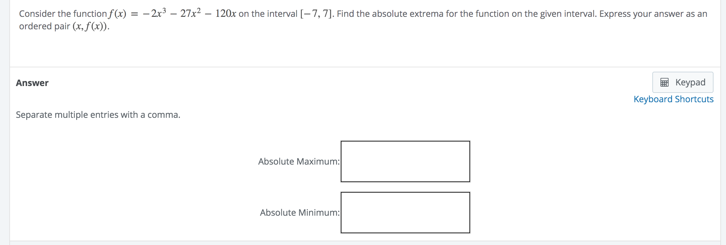 Solved Consider the function f(x) = – 2x3 – 27x2 – 120x on | Chegg.com