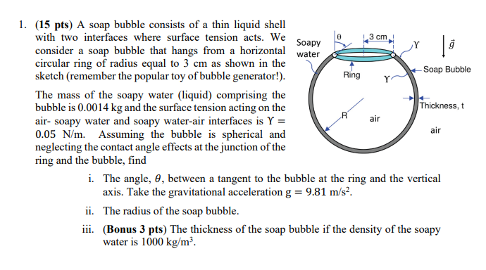Solved 3 cm air 1. (15 pts) A soap bubble consists of a thin | Chegg.com