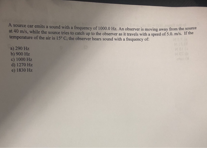 Solved A source car emits a sound with a frequency of 1000.0 | Chegg.com