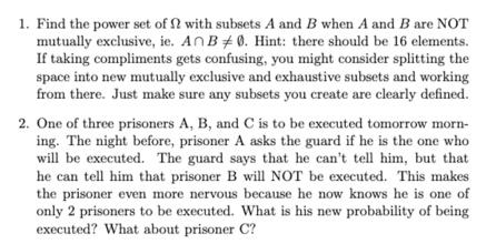 1. Find the power set of Ω with subsets A and B when | Chegg.com