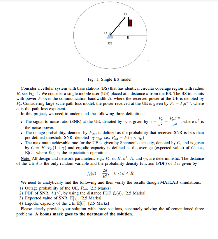 Solved Fig. 1: Single BS model. Consider a cellular system | Chegg.com