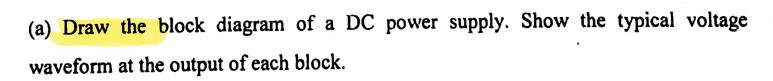 Solved (a) Draw the block diagram of a DC power supply. Show | Chegg.com