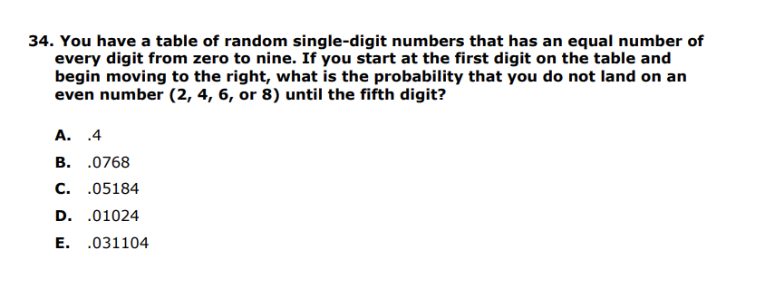 34 You Have A Table Of Random Single Digit Numbers