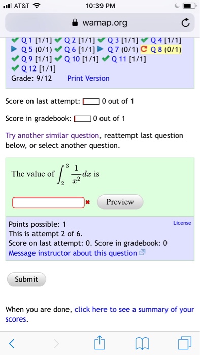 Solved AT&T 10:39 PM a wamap.org Q 12 [1/1] Grade: 9/12 | Chegg.com