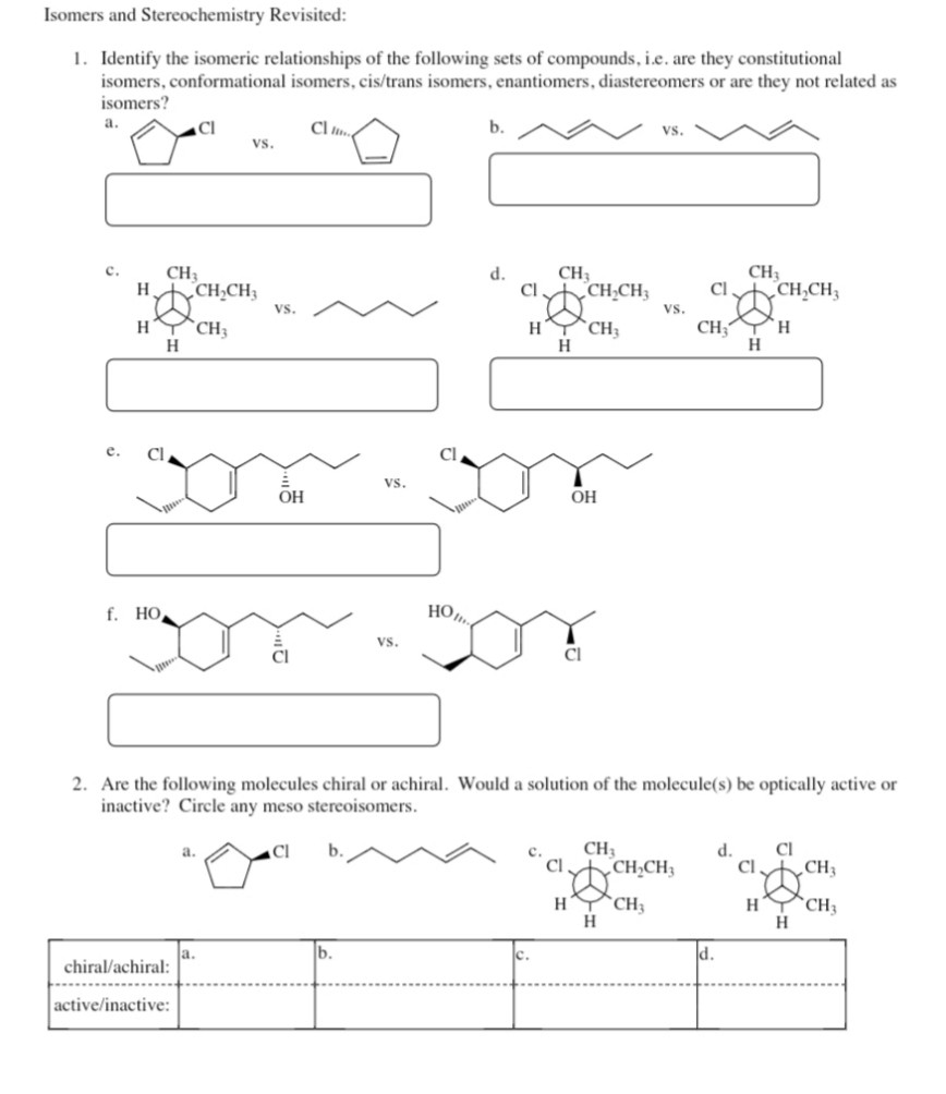 Solved Isomers and Stereochemistry Revisited: Identify the | Chegg.com