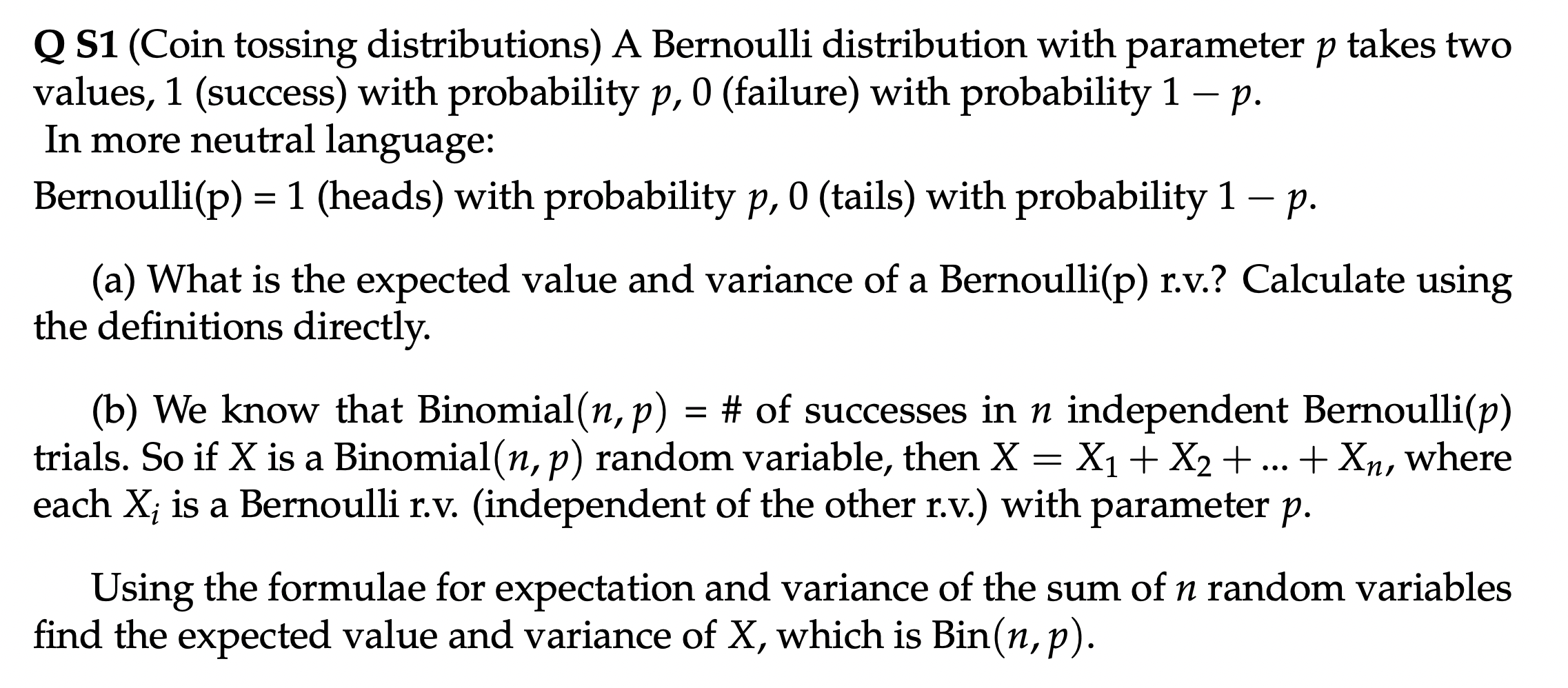 Solved Q S1 (Coin tossing distributions) A Bernoulli | Chegg.com