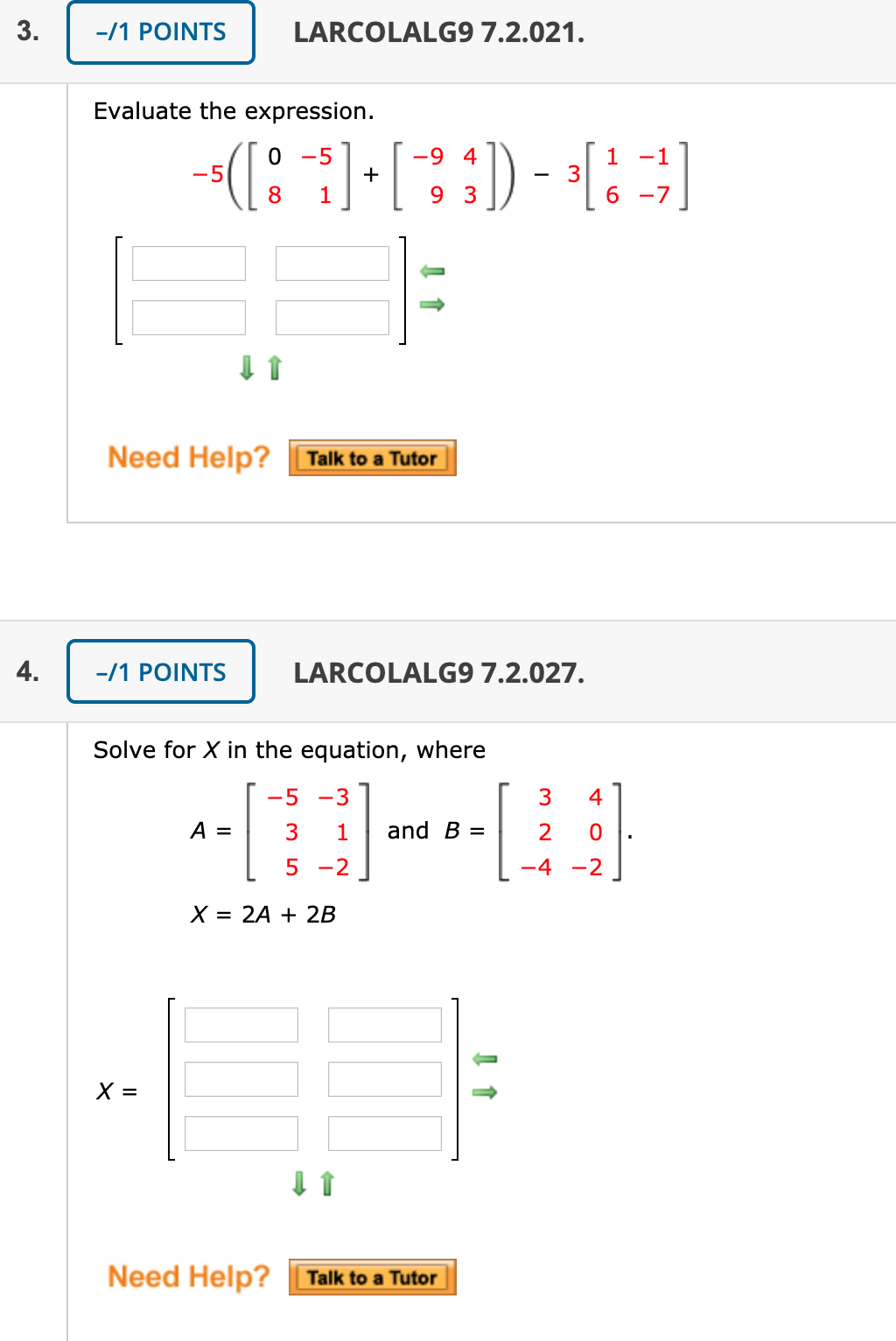 Solved 1 14 Points Larcolalg9 7 2 011 If Possible Find A