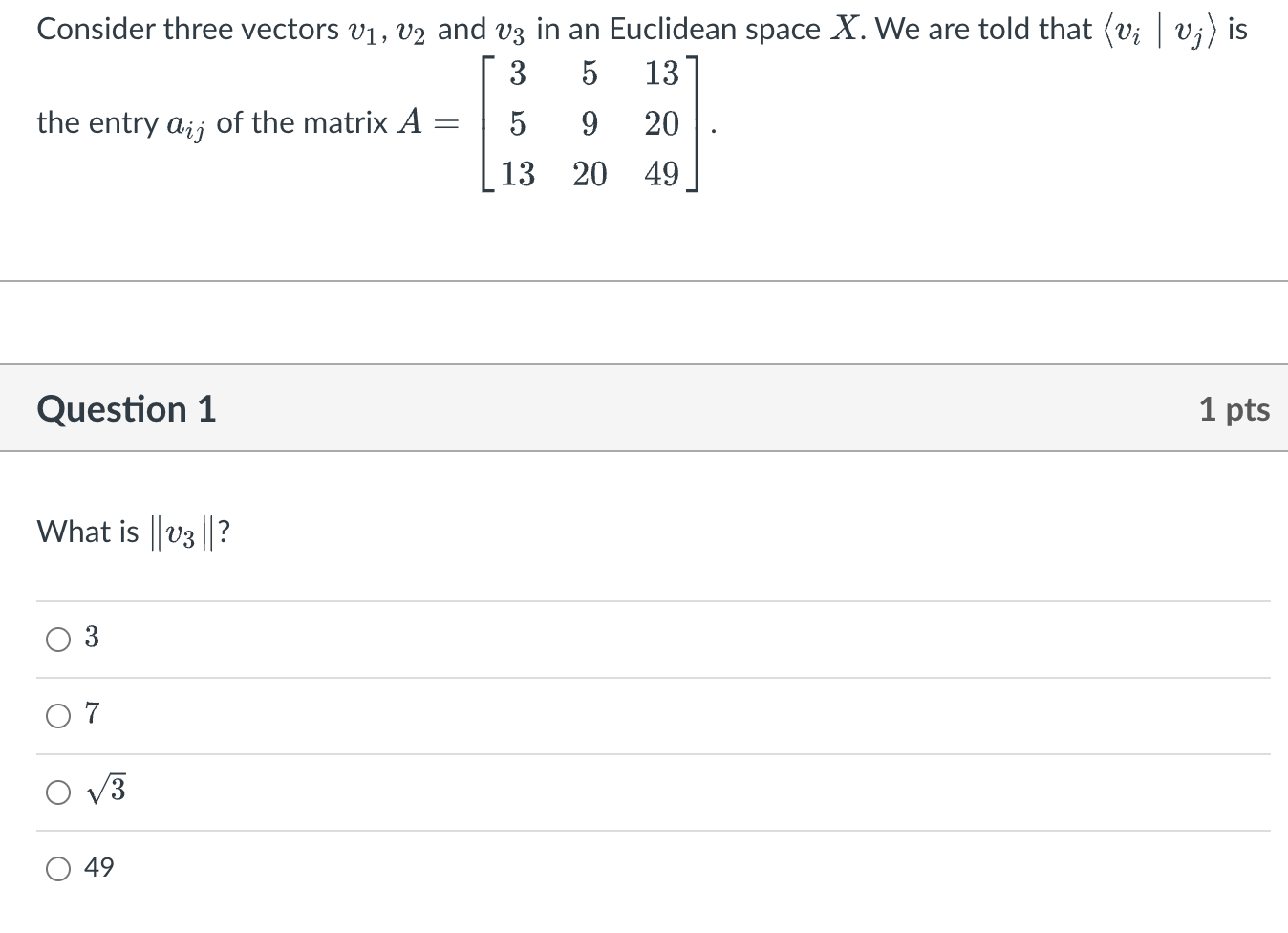 Solved Consider three vectors v1,v2 ﻿and v3 ﻿in an Euclidean | Chegg.com