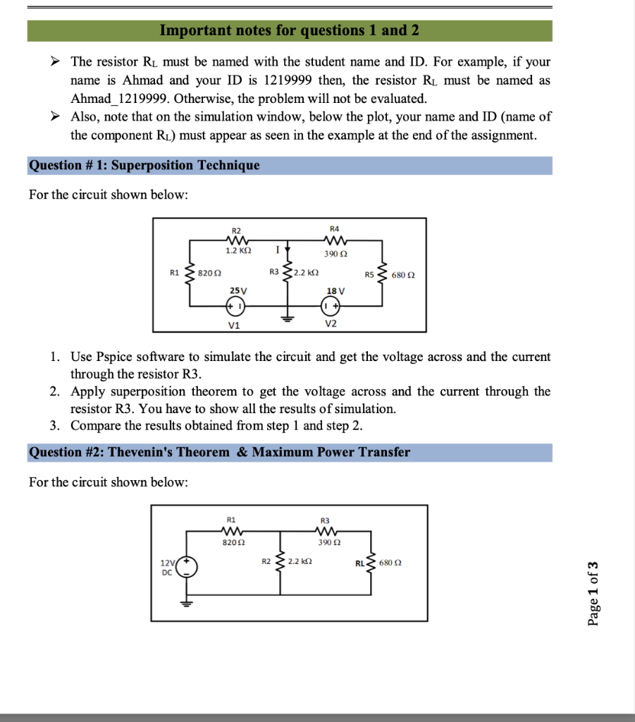 Solved The resistor RL must be named with the student name | Chegg.com