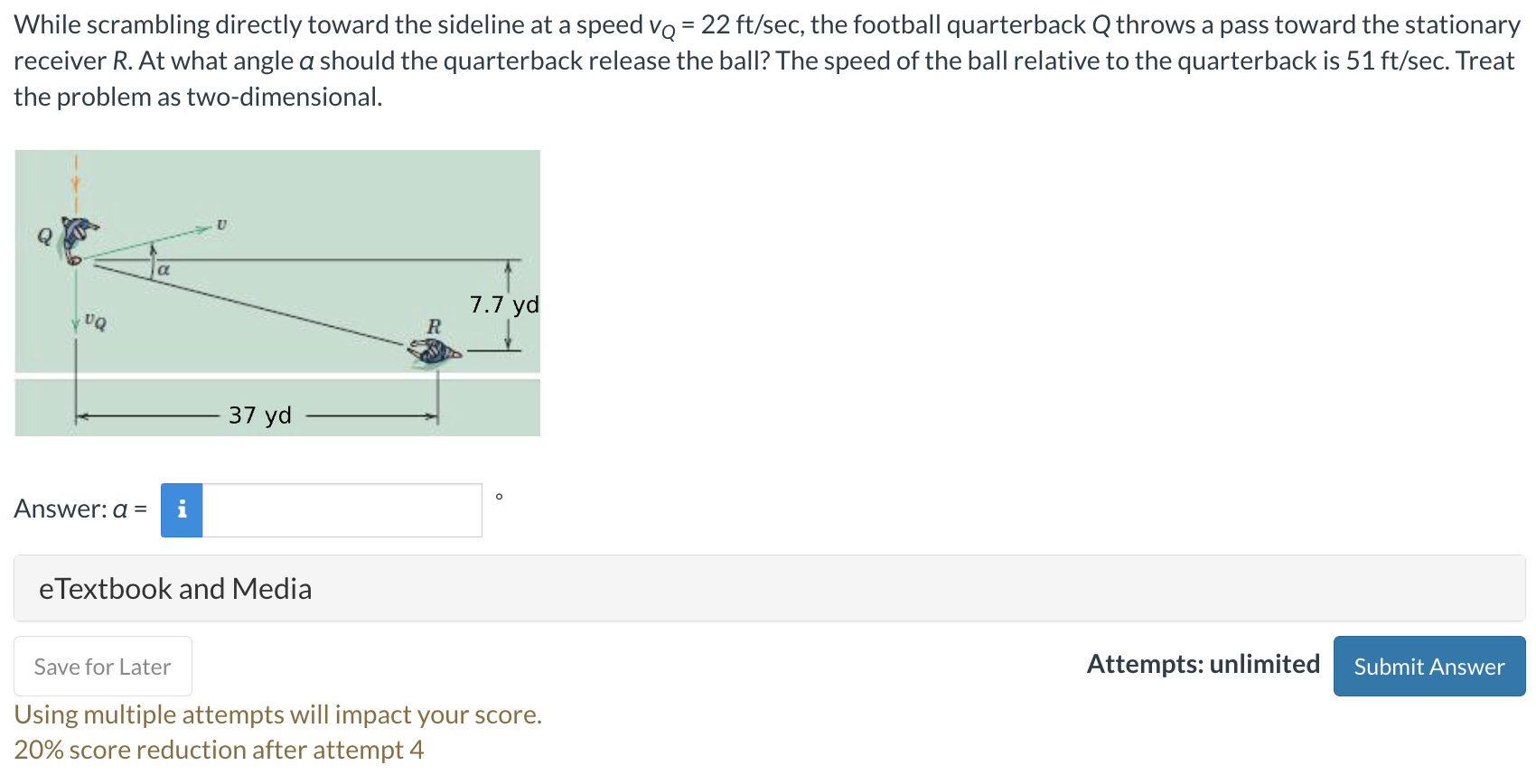 Solved While scrambling directly toward the sideline at a | Chegg.com