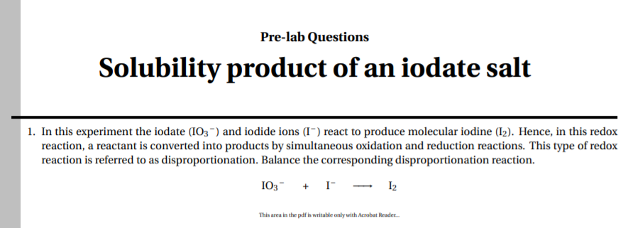 Solved Pre-lab Questions Solubility product of an iodate | Chegg.com