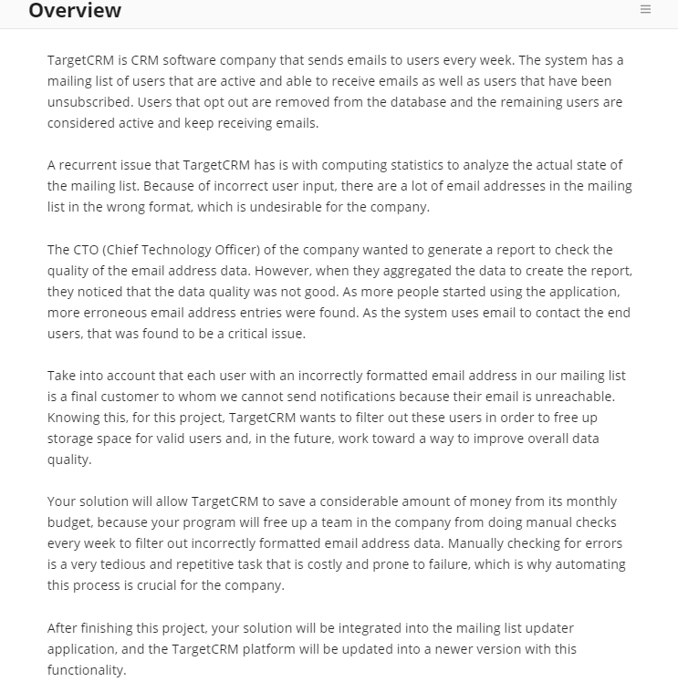 Solved Overview TargetCRM is CRM software company that sends | Chegg.com