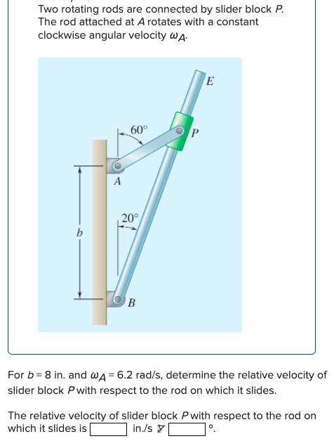 Solved Two rotating rods are connected by slider block P. | Chegg.com