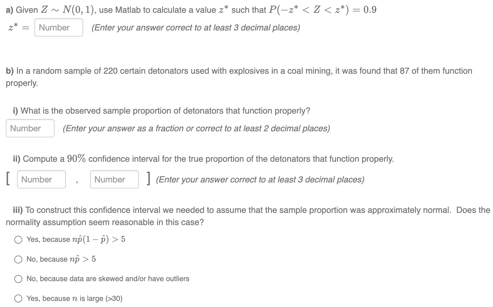 Solved a) ﻿Given Z∼N(0,1), ﻿use Matlab to calculate a value | Chegg.com