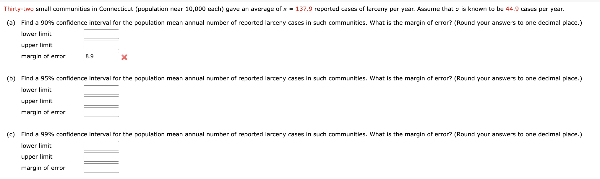 Solved lower limit upper limit margin of error lower limit | Chegg.com