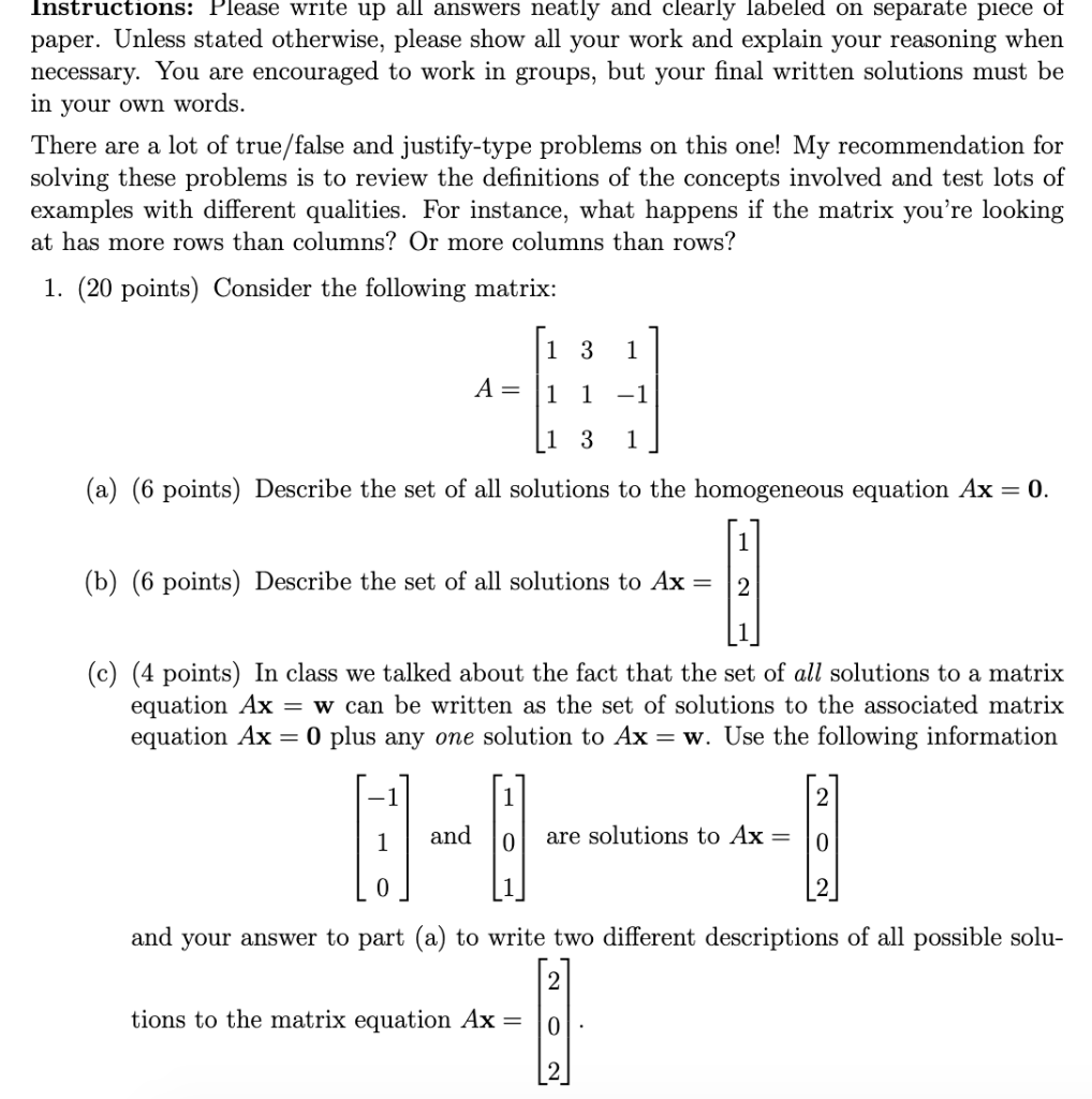 Solved Instructions: Please write up all answers neatly and | Chegg.com