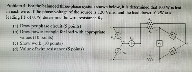 Solved Problem 4. For the balanced three-phase system shown | Chegg.com