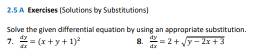 Solved 2.5 A Exercises (Solutions by Substitutions) Solve | Chegg.com