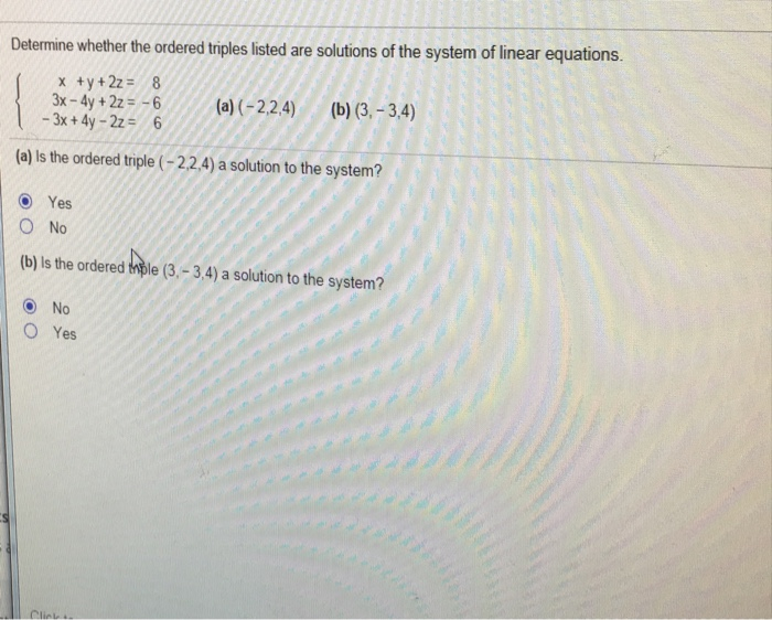 Solved Determine whether the ordered triples listed are | Chegg.com