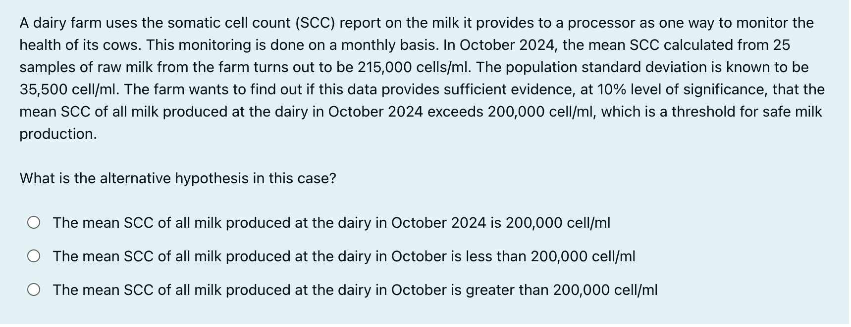 Solved A dairy farm uses the somatic cell count (SCC) | Chegg.com