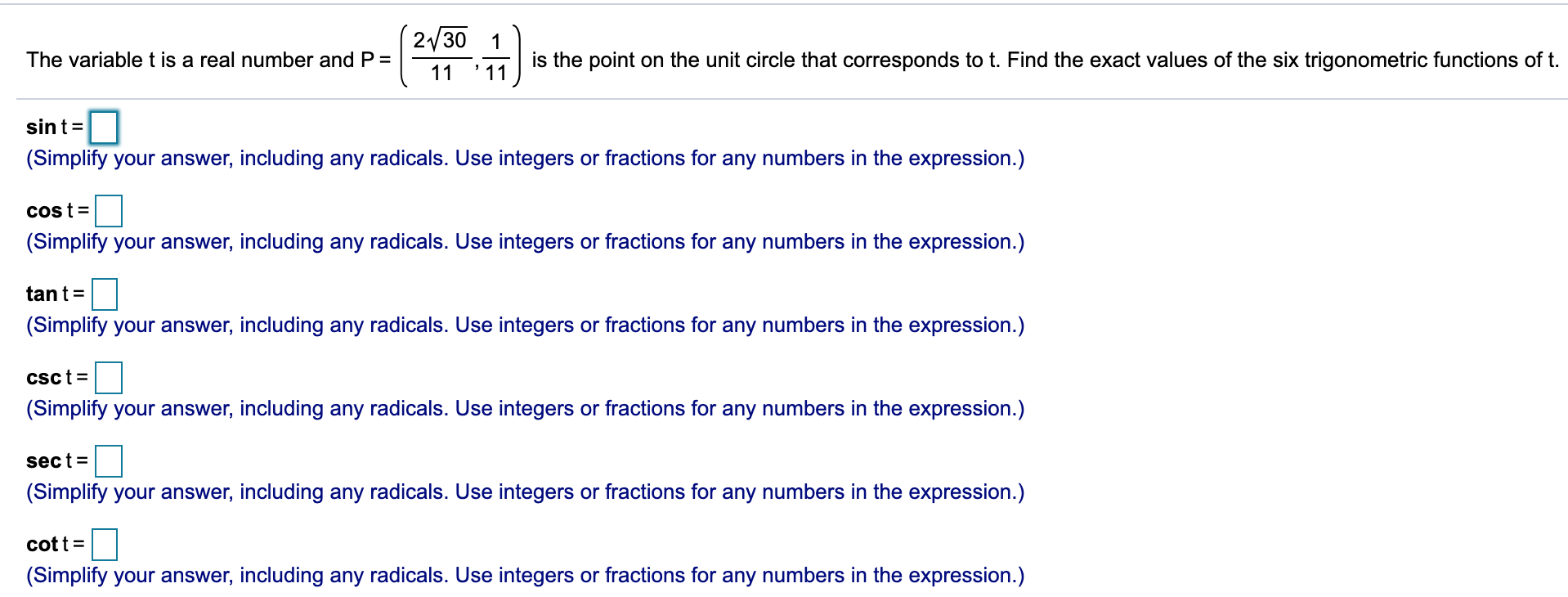 Solved 2730 1 The variable t is a real number and P = is the | Chegg.com