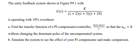Solved The unity feedback system shown in Figure P9.1 with | Chegg.com