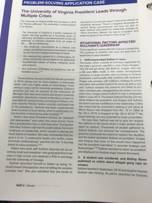 PROBLEM-SOLVING APPLICATION CASE The University of | Chegg.com